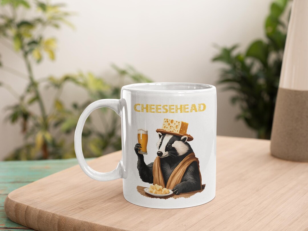 Cheesehead Badger Mug With Cheese Hat and Beer- Perfect Gift for Coffee ...