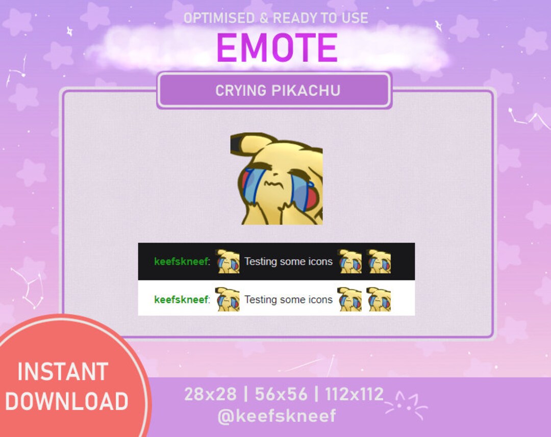Crying Pikachu Pokemon Emote Instant Digital Downloads for Twitch ...