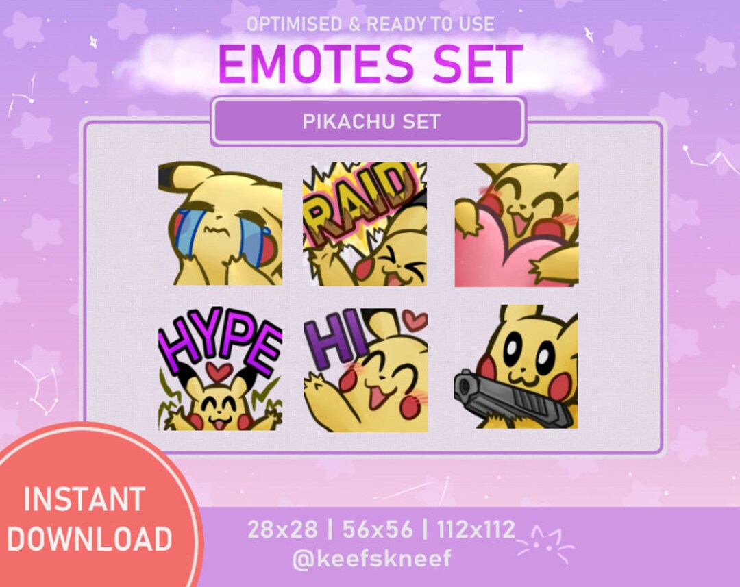 Pokemon Pikachu Emotes Pack | Instant Digital Downloads for Twitch ...