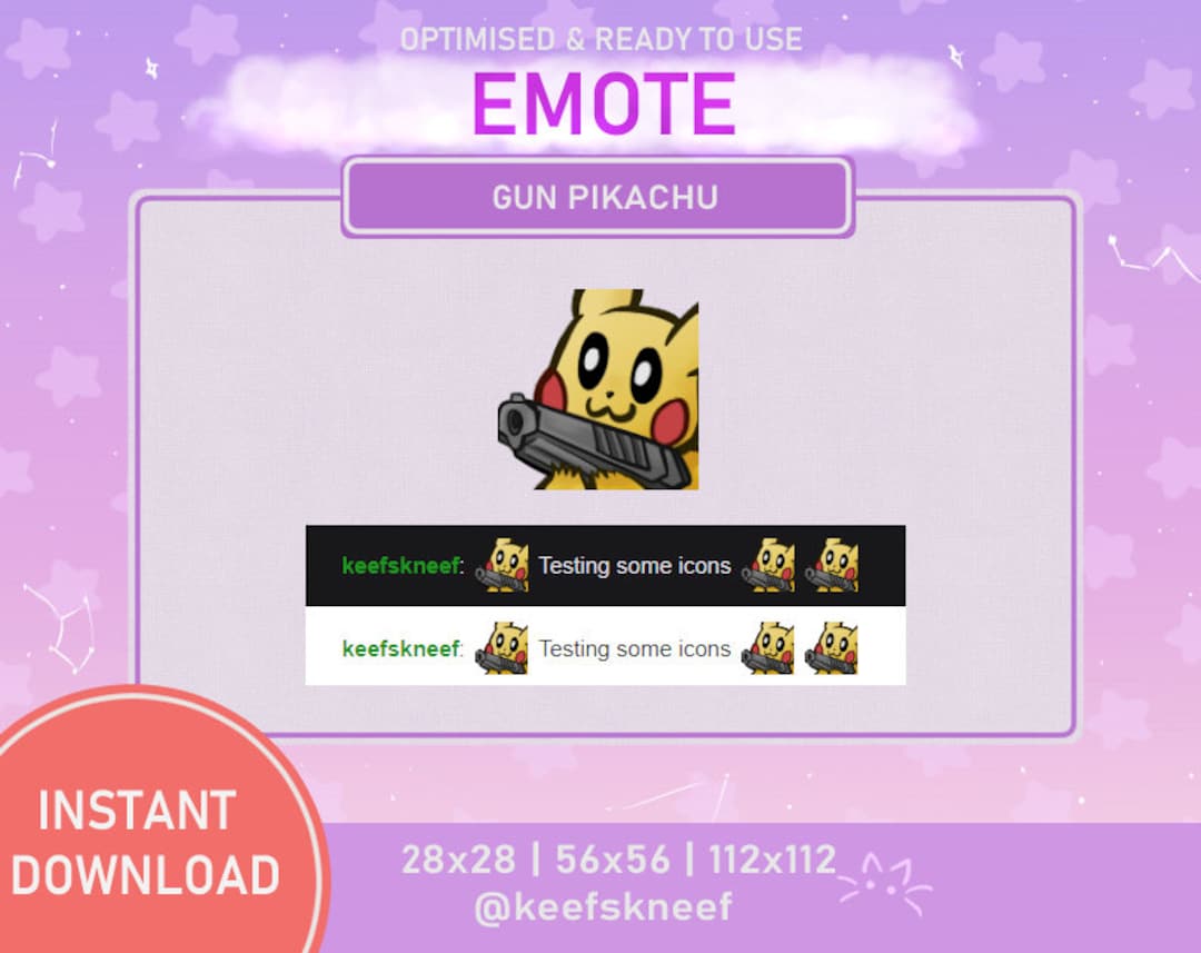 Gun Pikachu Pokemon Emote Instant Digital Downloads for Twitch, Youtube ...