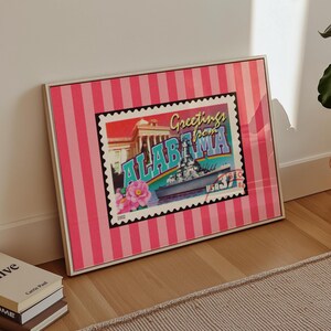 Alabama Wall Art Print Pink and Red Alabama Decor Digital Download ...