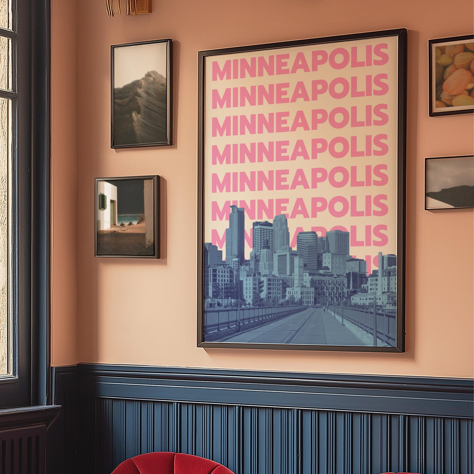 Pink Minneapolis Print Skyline Minnesota Travel Poster MN Wall Art ...
