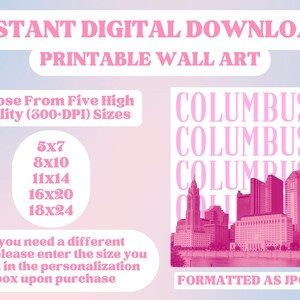 Columbus Ohio Art Print Digital Download Columbus Skyline Poster Pink ...