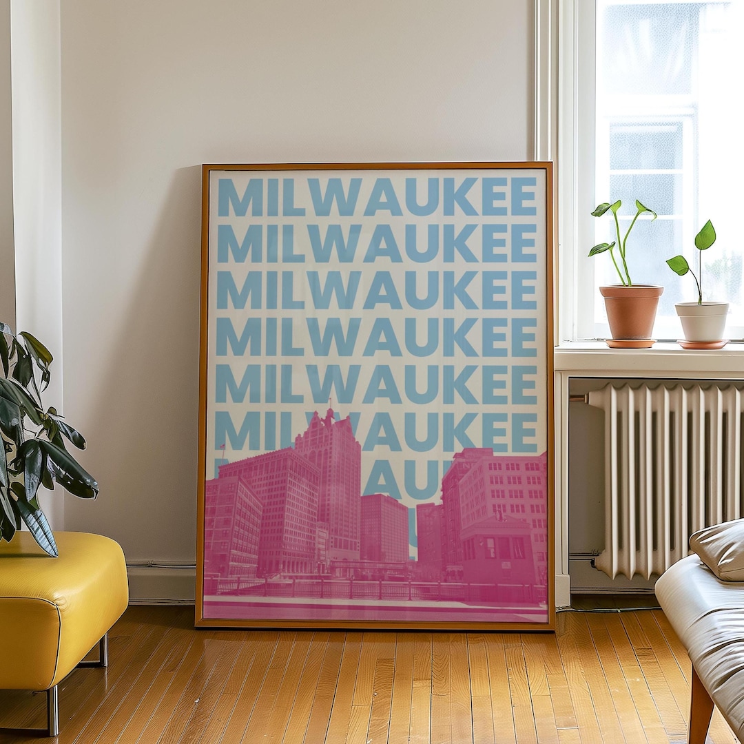 Milwaukee Wall Art Print Digital Download Pink Blue Wisconsin Poster ...