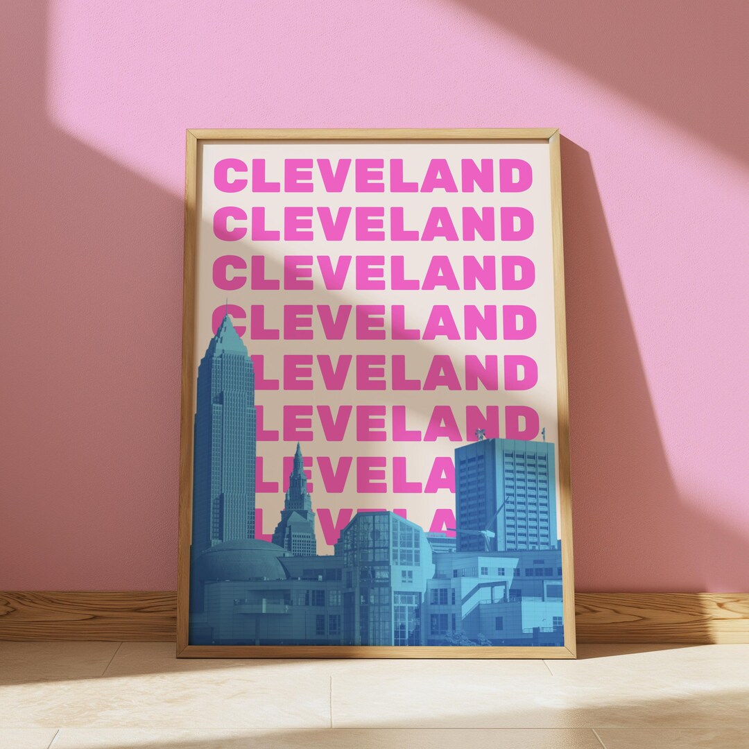 Cleveland Wall Art Print Ohio Digital Download Blue and Pink Cleveland ...