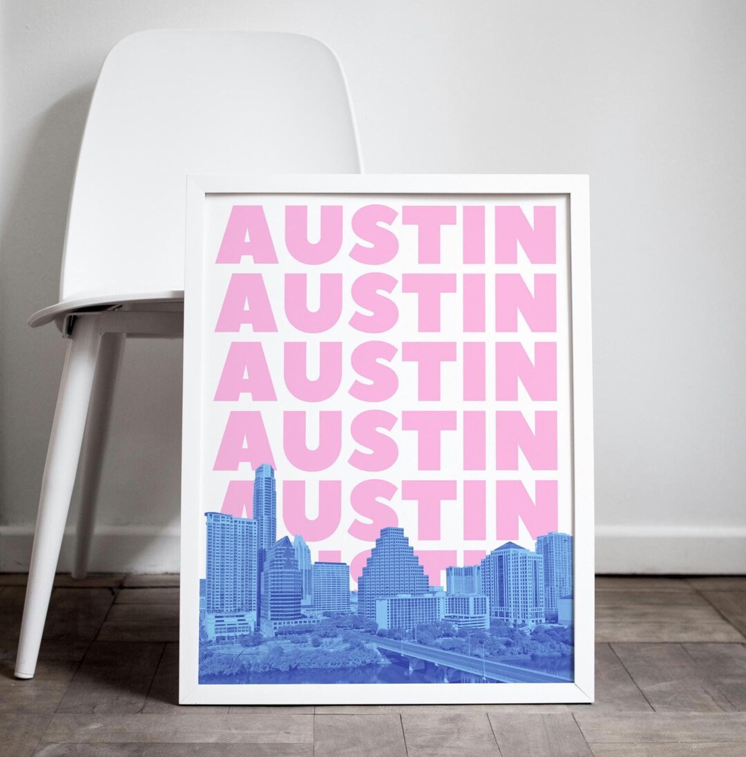 Pink Austin Wall Art Print Texas Digital Art Austin Wall Art Austin ...