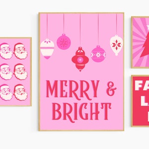 Pink Christmas Wall Art Retro Christmas Prints Pink Christmas Prints ...