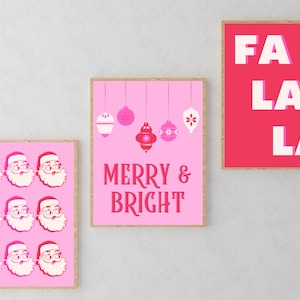 Pink Christmas Wall Art Retro Christmas Prints Pink Christmas Prints ...