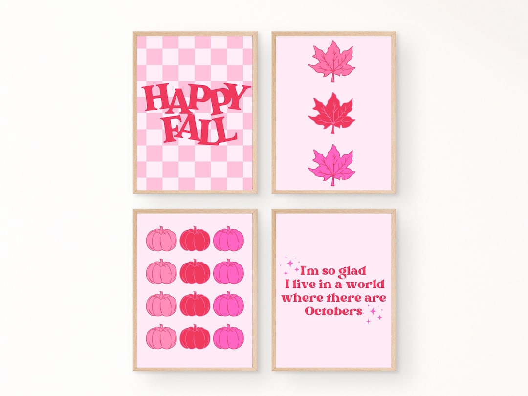 Pink Fall Decor Retro Fall Print Bundle Pink Autumn Decor Pink Pumpkins ...