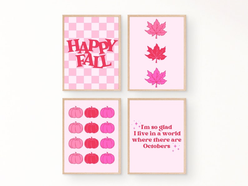 Pink Fall Decor Retro Fall Print Bundle Pink Autumn Decor - Etsy