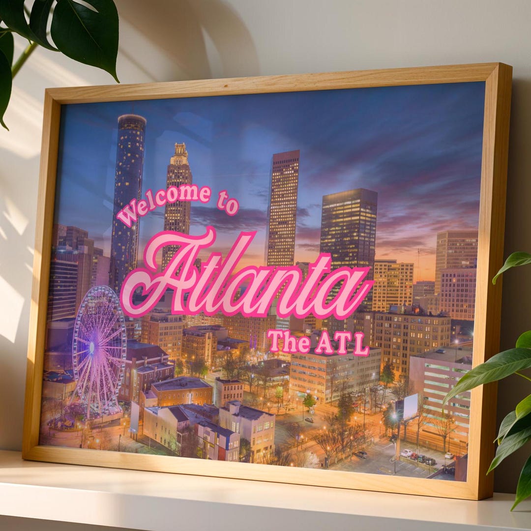 Atlanta Wall Art Print Pink ATL Poster Retro Atlanta Travel Print ...