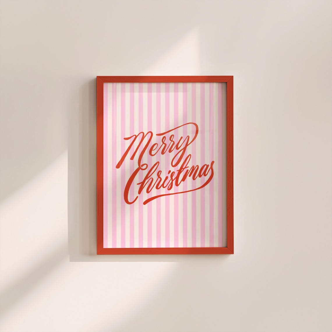 Merry Christmas Print Digital Download Pink Holiday Wall Art Striped ...
