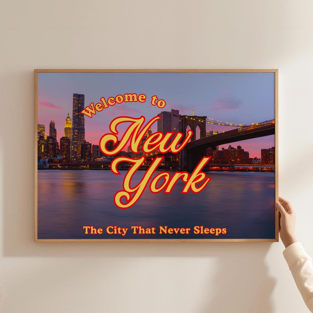 Welcome to New York Print: NYC Skyline Art Retro City Travel Poster ...