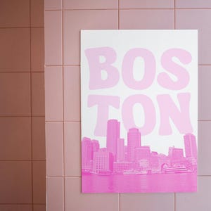 Pink Boston Print Retro Boston Travel Poster Boston Skyline Printable ...