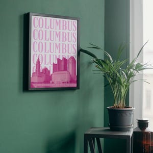Columbus Ohio Art Print Digital Download Columbus Skyline Poster Pink ...