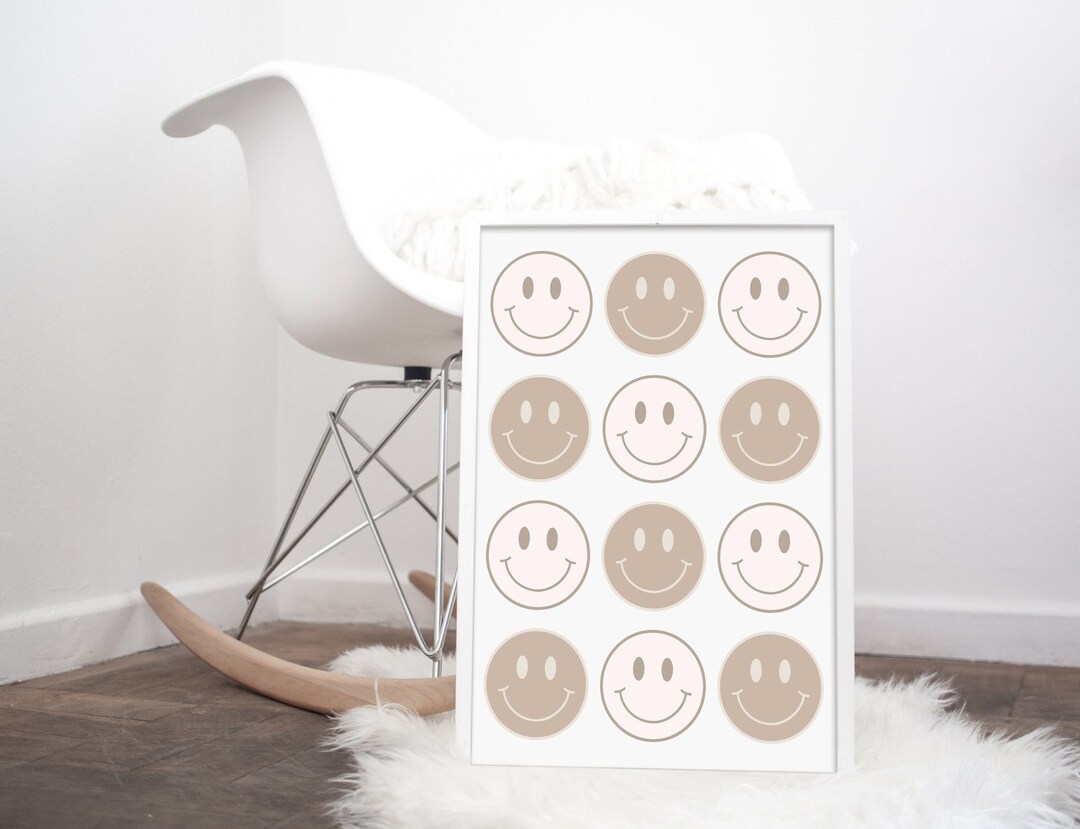 Neutral Retro Art Print Smiley Face Print Smiley Face Art Smiley Face ...