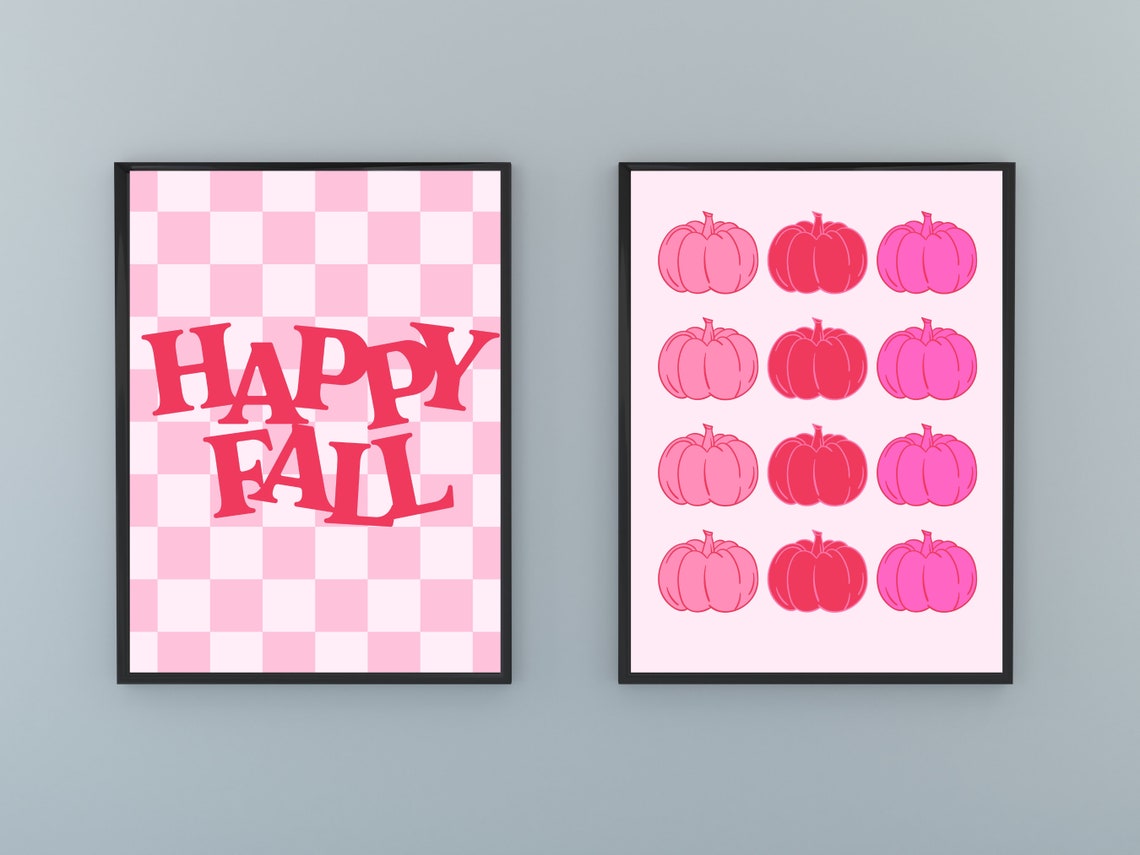 Pink Fall Decor Retro Fall Print Bundle Pink Autumn Decor - Etsy