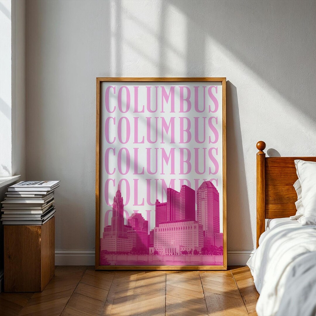 Columbus Ohio Art Print Digital Download Columbus Skyline Poster Pink ...