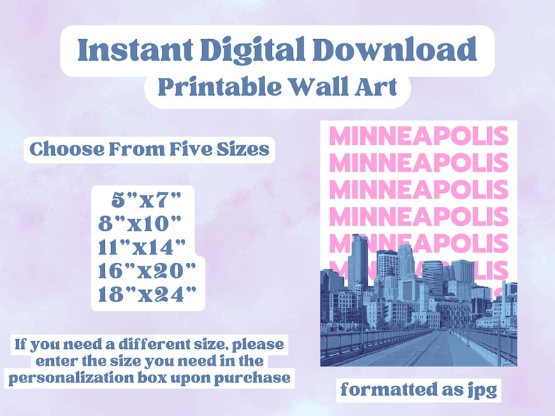 Pink Minneapolis Print Skyline Minnesota Travel Poster MN Wall Art ...