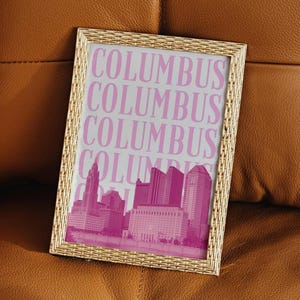 Columbus Ohio Art Print Digital Download Columbus Skyline Poster Pink ...