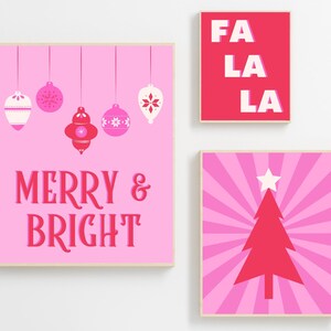 Pink Christmas Wall Art Retro Christmas Prints Pink Christmas Prints ...