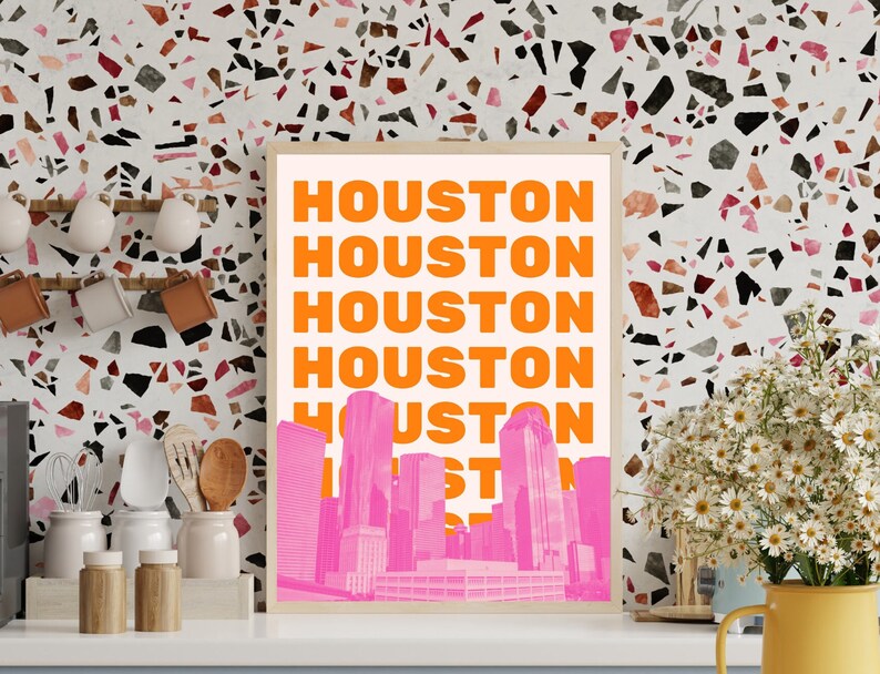 Houston Art Houston Skyline Houston Wall Art Pink - Etsy