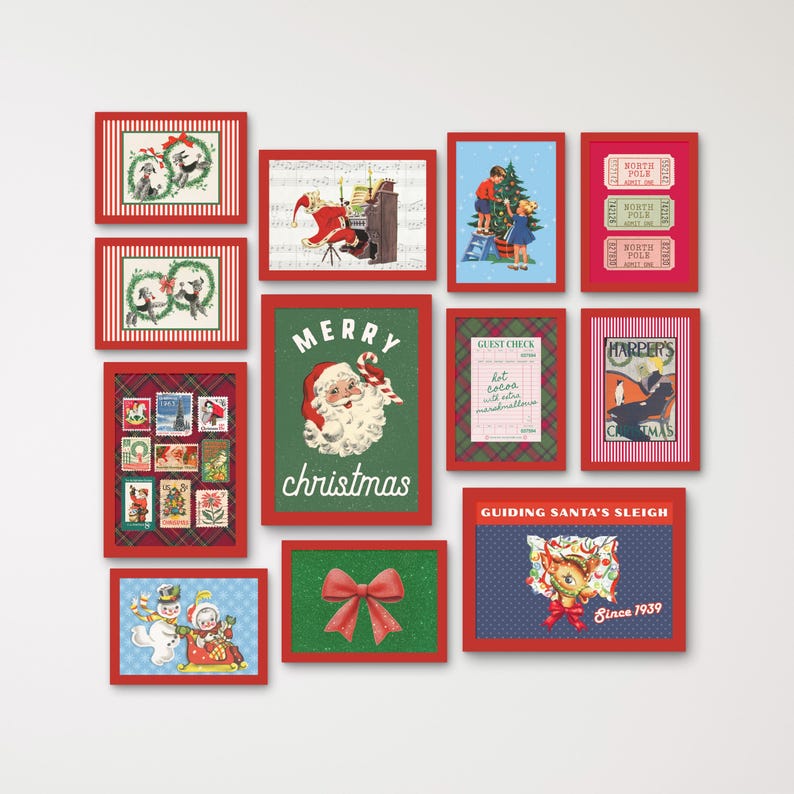 Vintage Christmas Prints Digital Download Retro Holiday Gallery Wall ...