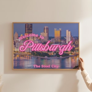 Pittsburgh Print Pink Pennsylvania Wall Art Retro Travel Poster Preppy ...