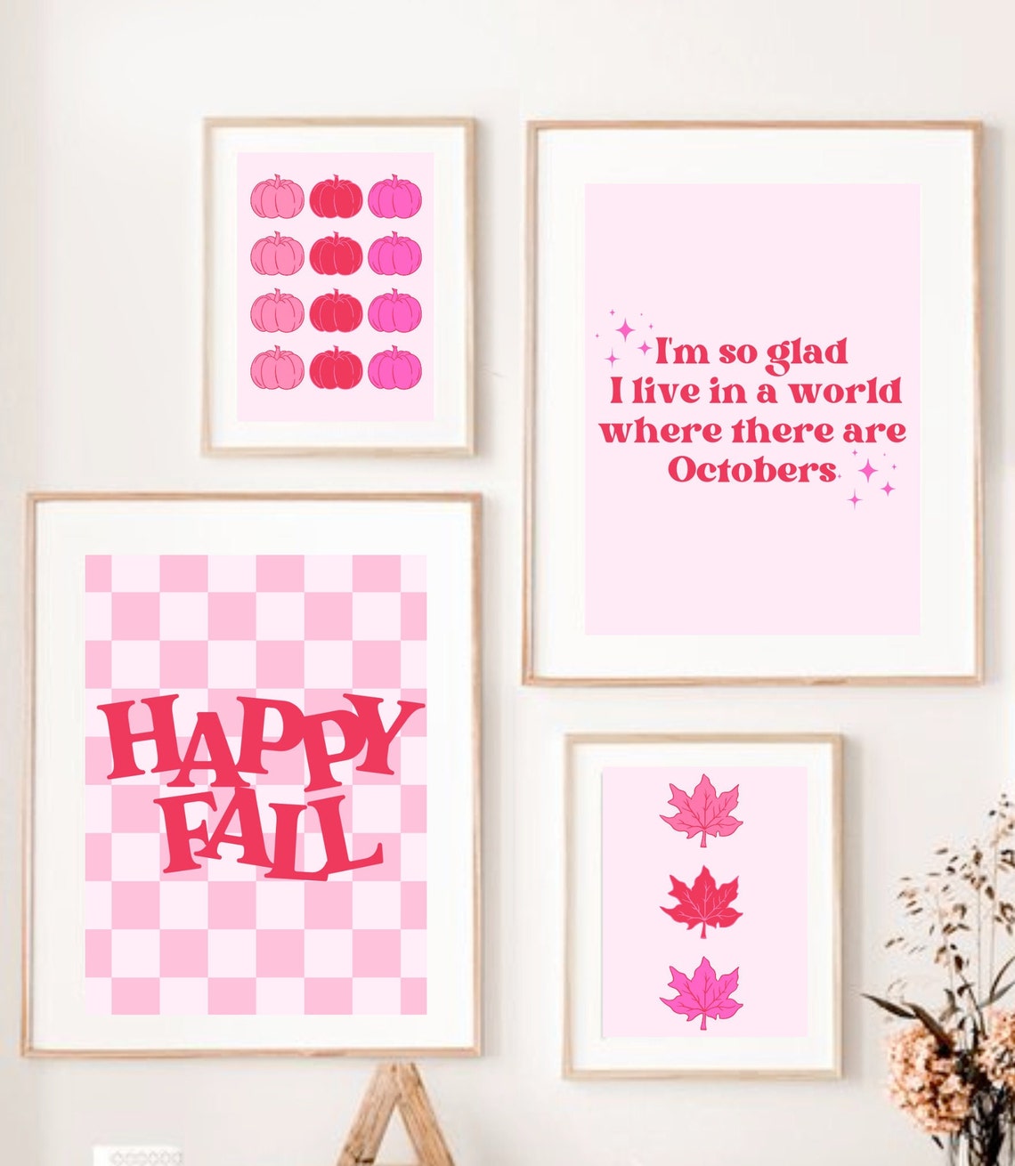 Pink Fall Decor Retro Fall Print Bundle Pink Autumn Decor - Etsy