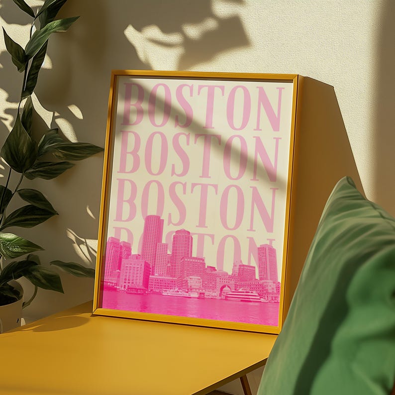 Pink Boston Wall Art Digital Download Massachusetts Travel Poster ...
