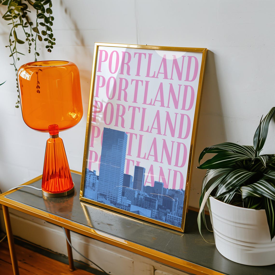 Portland Oregon Print Digital Download Pink Blue Portland Skyline ...
