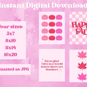 Pink Fall Decor Retro Fall Print Bundle Pink Autumn Decor Pink Pumpkins ...