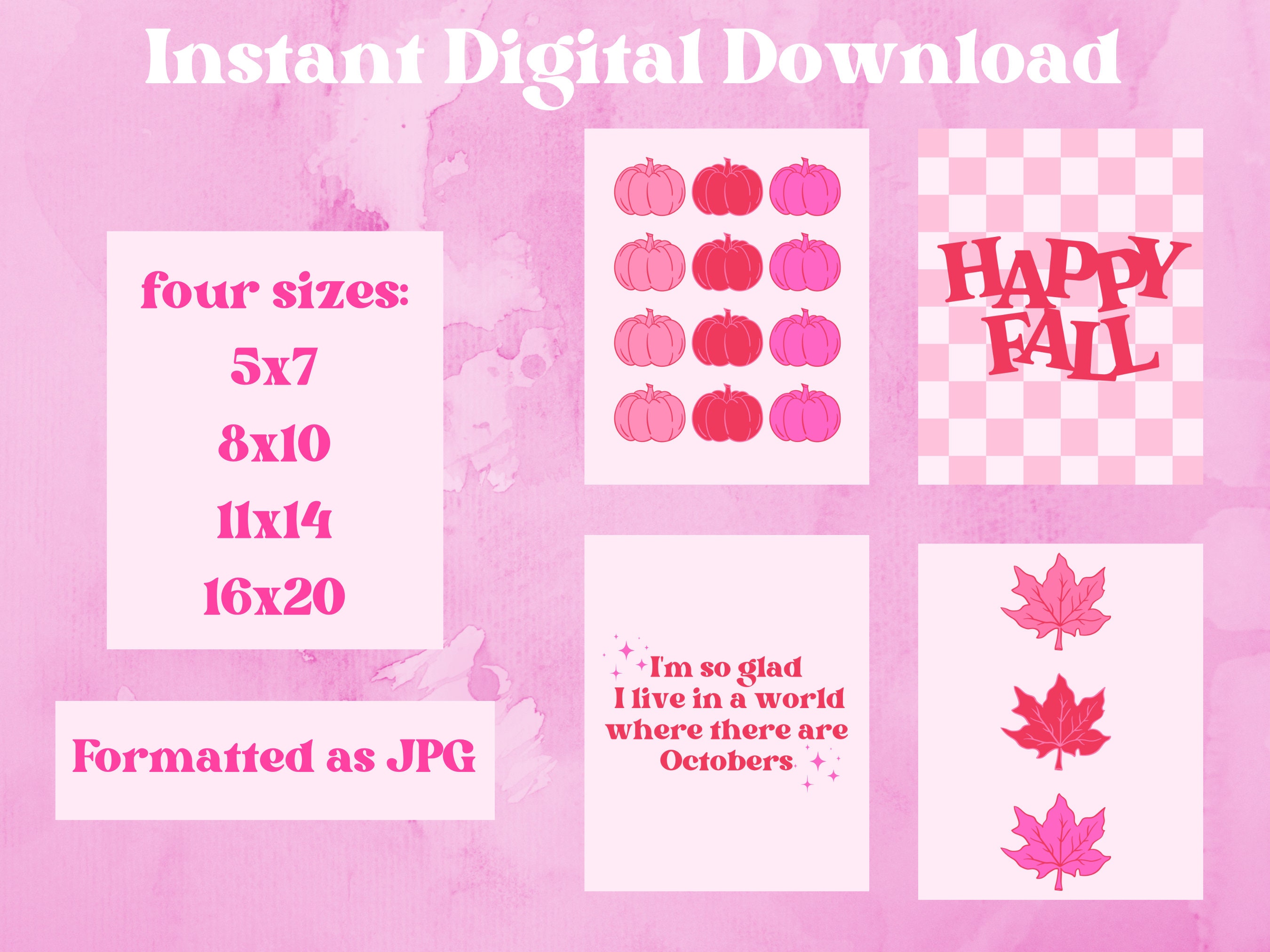 Pink Fall Decor Retro Fall Print Bundle Pink Autumn Decor - Etsy