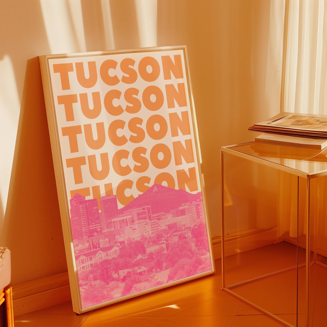 Tucson Print Digital Download Arizona Wall Art Pink Orange Tucson ...