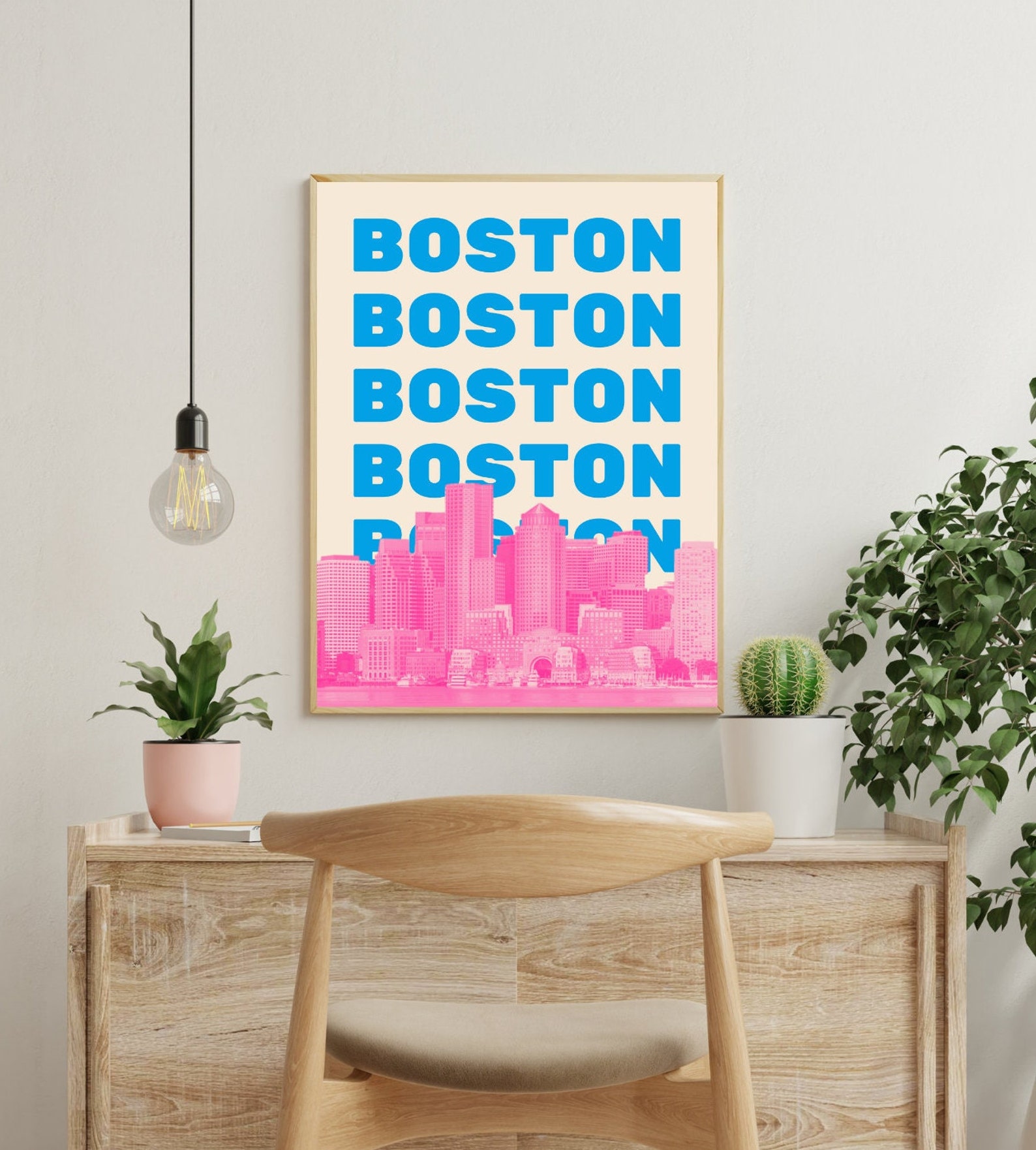 Pink Boston Print Boston Skyline Art Boston Wall Art - Etsy