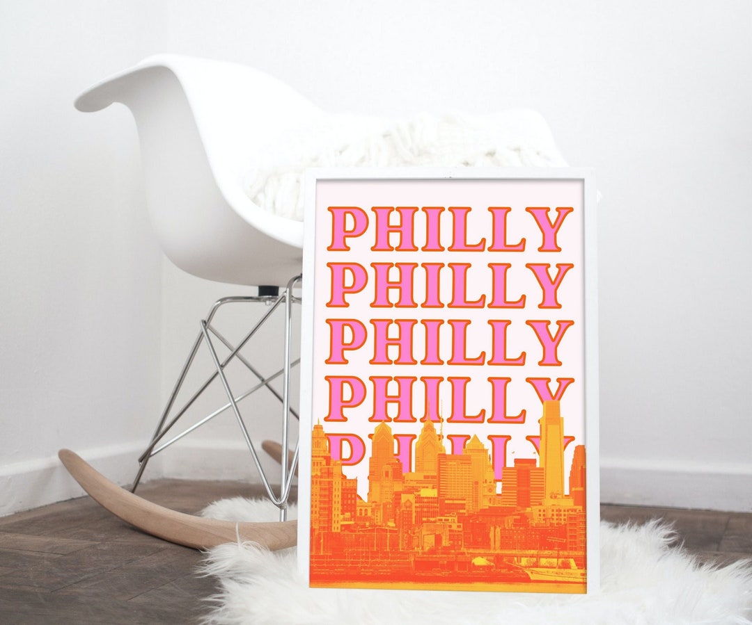 Philly Art Print, Skyline Poster, Retro Philadelphia Wall Decor, Orange ...