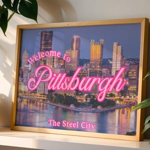 Pittsburgh Print Pink Pennsylvania Wall Art Retro Travel Poster Preppy ...