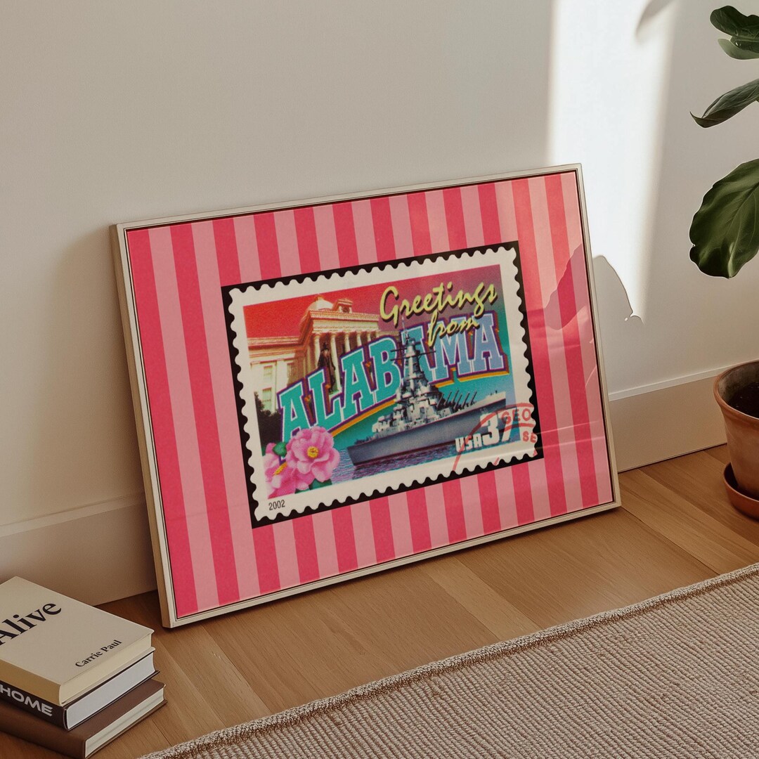 Alabama Wall Art Print Pink and Red Alabama Decor Digital Download ...