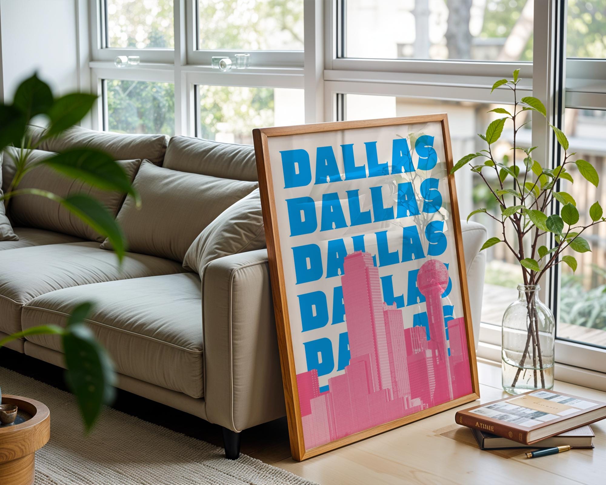 Dallas Wall Art Print Texas Digital Download Pink and Blue Dallas Wall ...