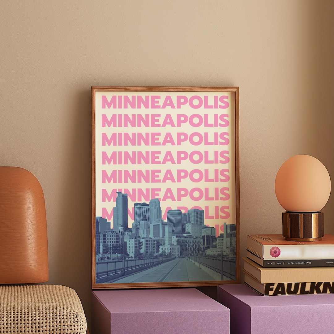 Minneapolis Print Digital Download Pink Blue Minnesota Travel Poster ...