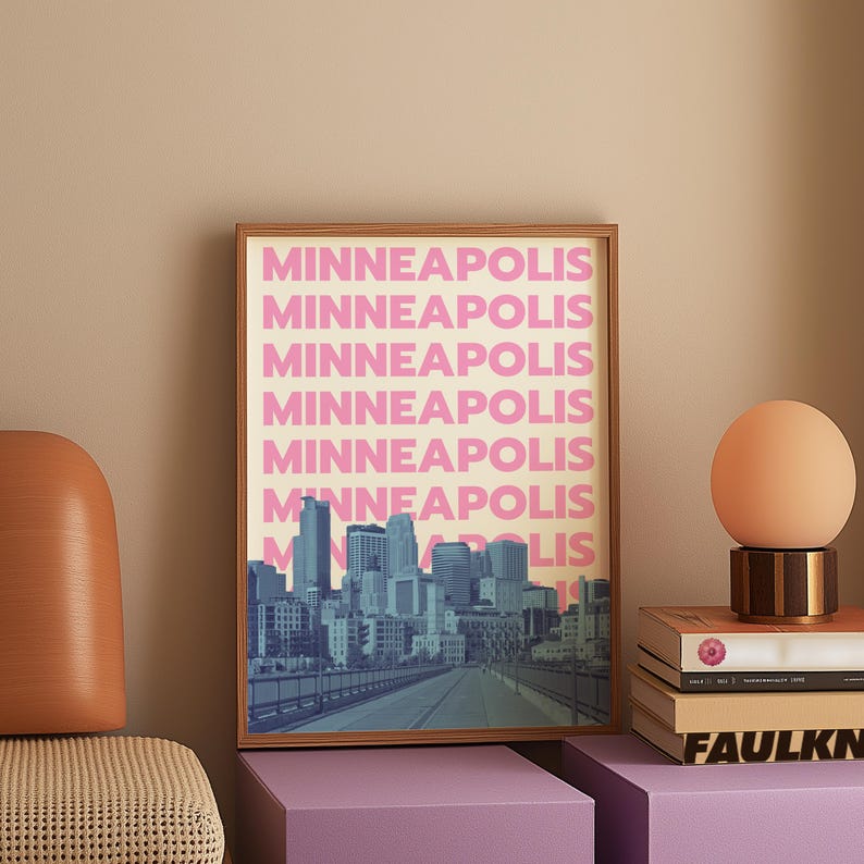 Pink Minneapolis Print Skyline Minnesota Travel Poster MN Wall Art ...