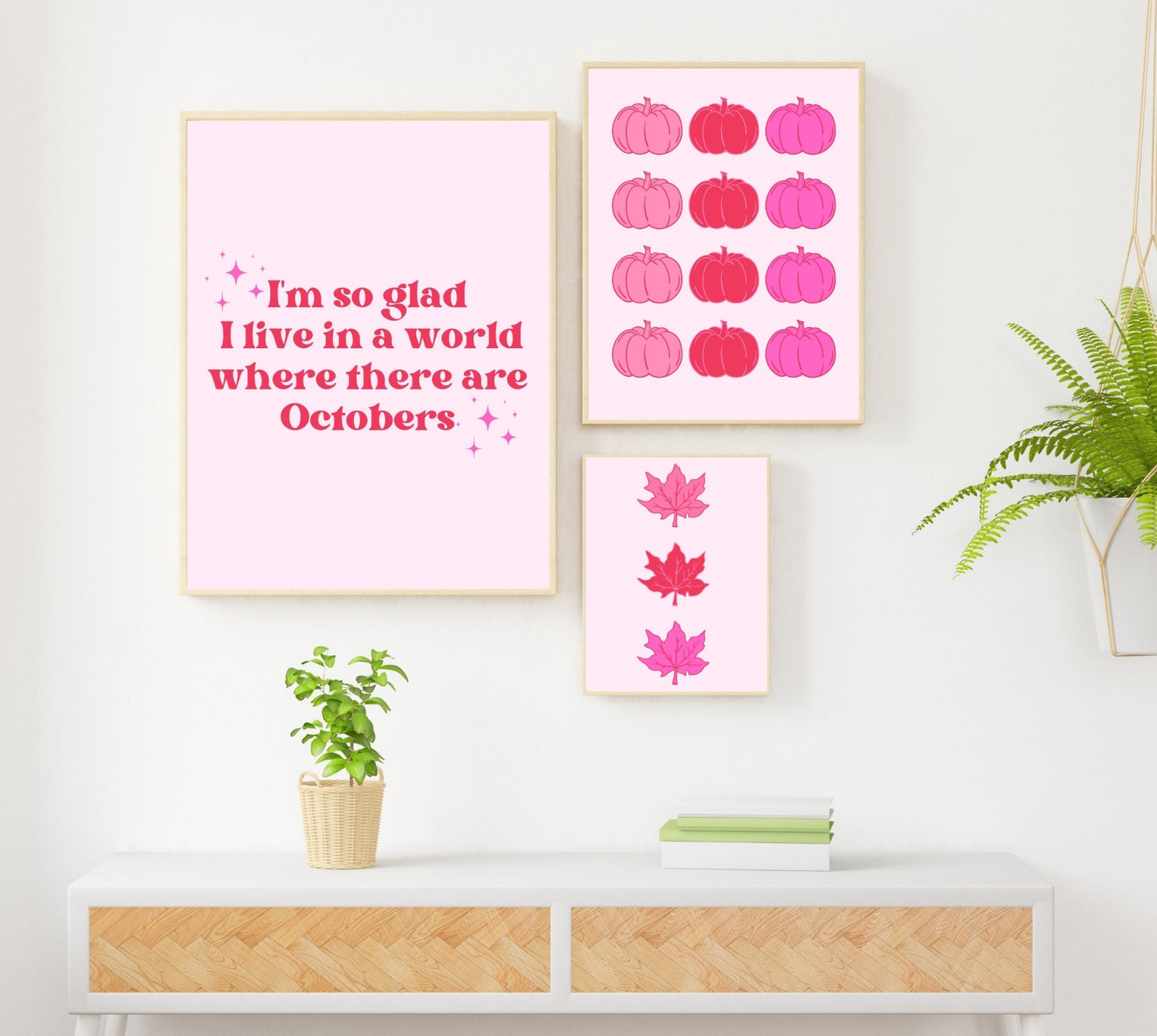 Pink Fall Decor Retro Fall Print Bundle Pink Autumn Decor - Etsy