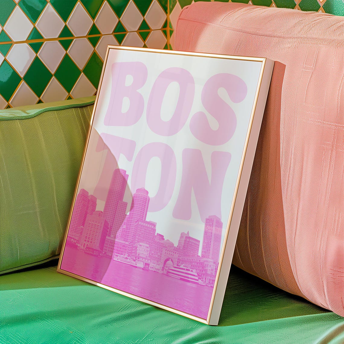 Pink Boston Print Retro Boston Travel Poster Boston Skyline Printable ...