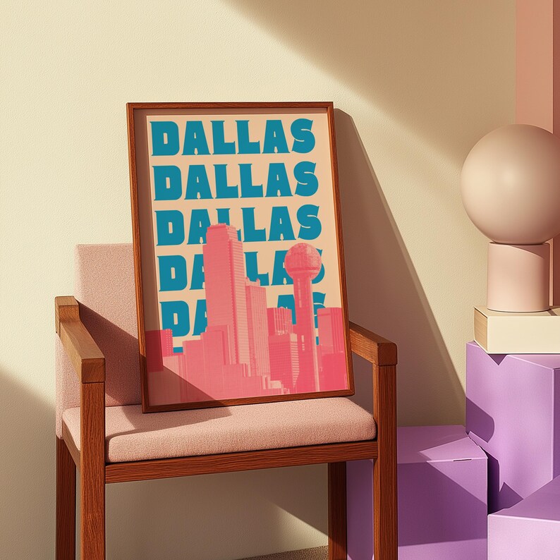 Dallas Wall Art Print Texas Digital Download Pink and Blue Dallas Wall ...