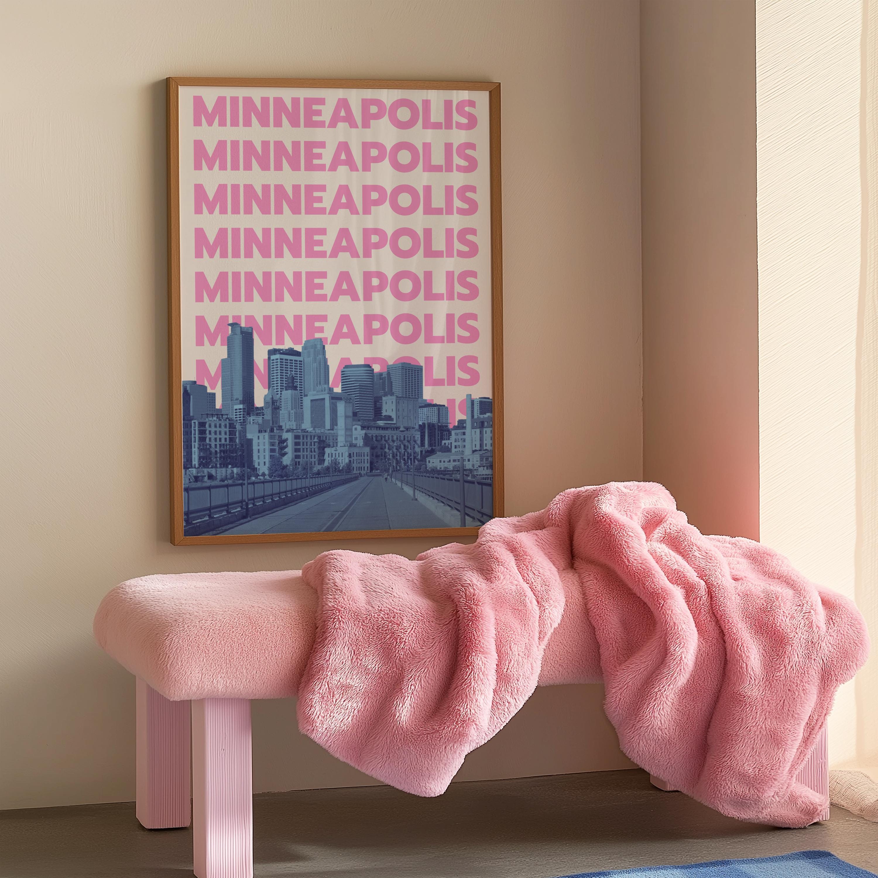 Pink Minneapolis Print Skyline Minnesota Travel Poster MN Wall Art ...