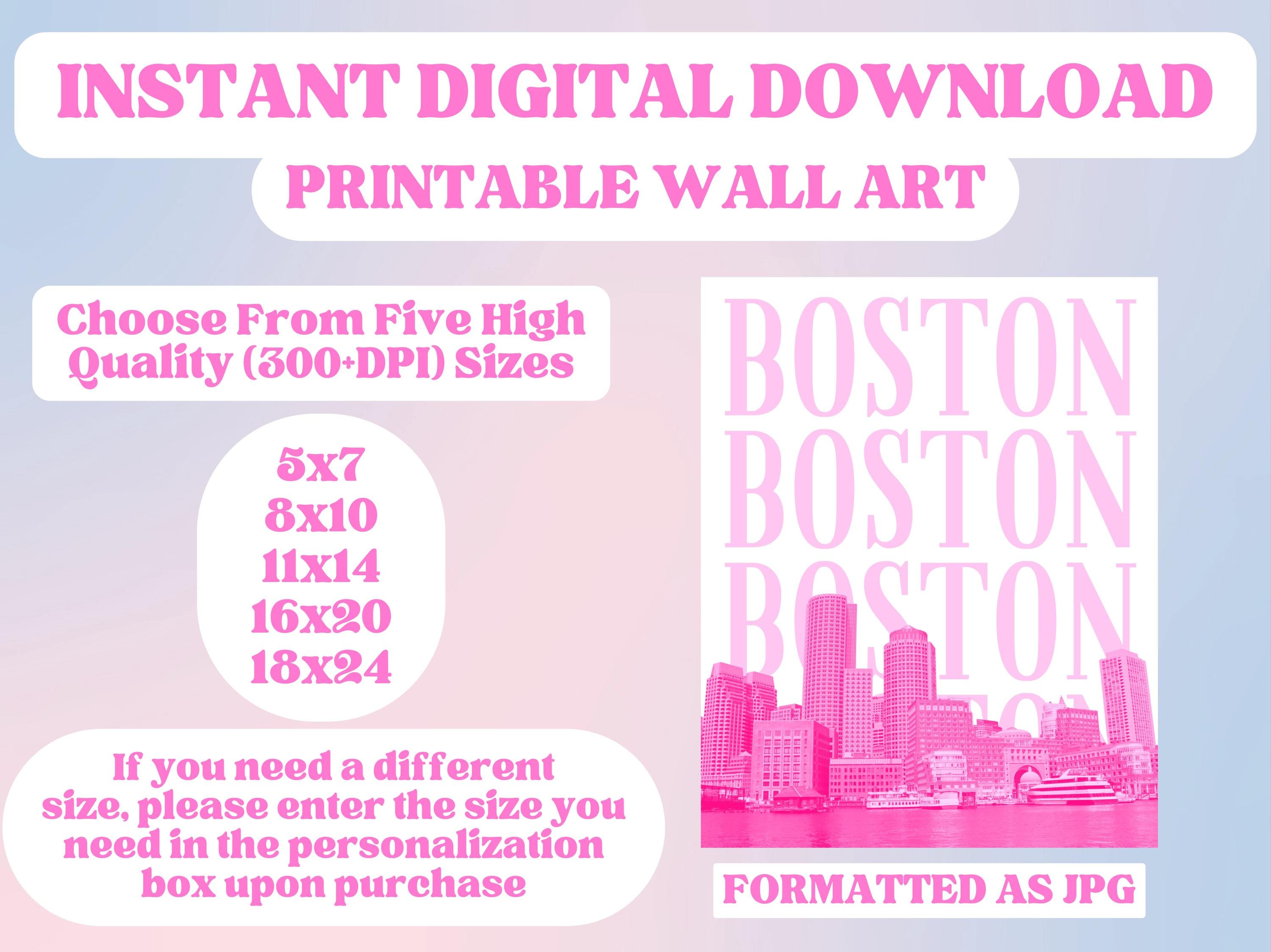 Pink Boston Wall Art Digital Download Massachusetts Travel Poster ...