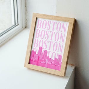 Pink Boston Wall Art Digital Download Massachusetts Travel Poster ...
