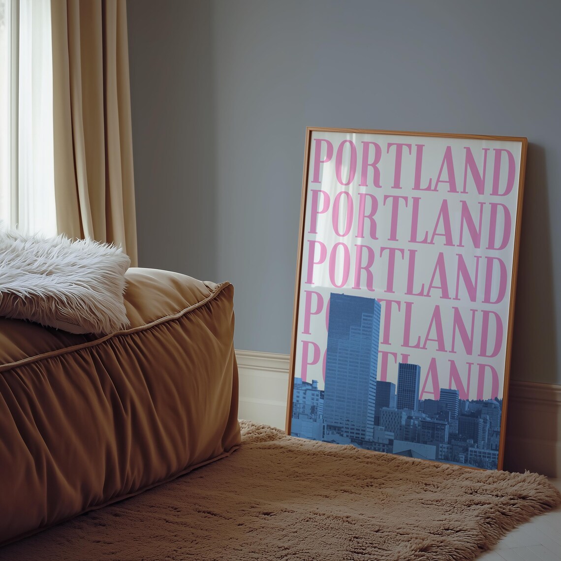 Portland Oregon Print Digital Download Pink Blue Portland Skyline ...