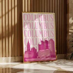 Columbus Ohio Art Print Digital Download Columbus Skyline Poster Pink ...