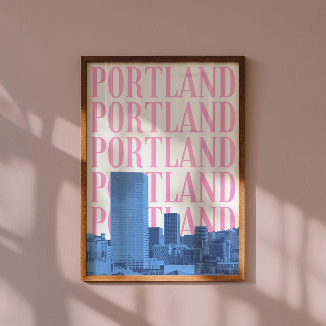 Portland Oregon Print Digital Download Pink Blue Portland Skyline ...